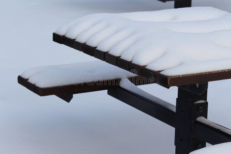 Patterns and Lines in Snow on a Picnic Table Stock Photo - Image of ...