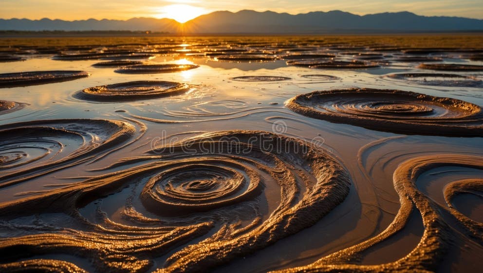 Golden Hour Mud Volcanoes: Abstract Circular Patterns in Desert ...