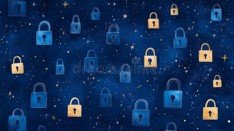 Patterns of Numeric Symbols and Locks Fill a Cosmic Blue Background ...