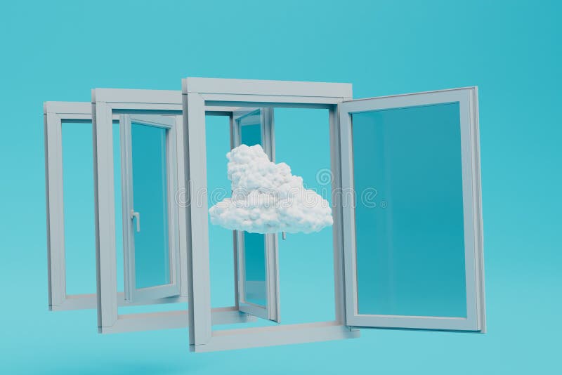 Patterns of Open Plastic Windows on a Blue Background with a White ...