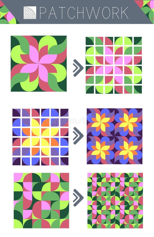 Patterns for patchwork stock illustration. Illustration of handmade ...