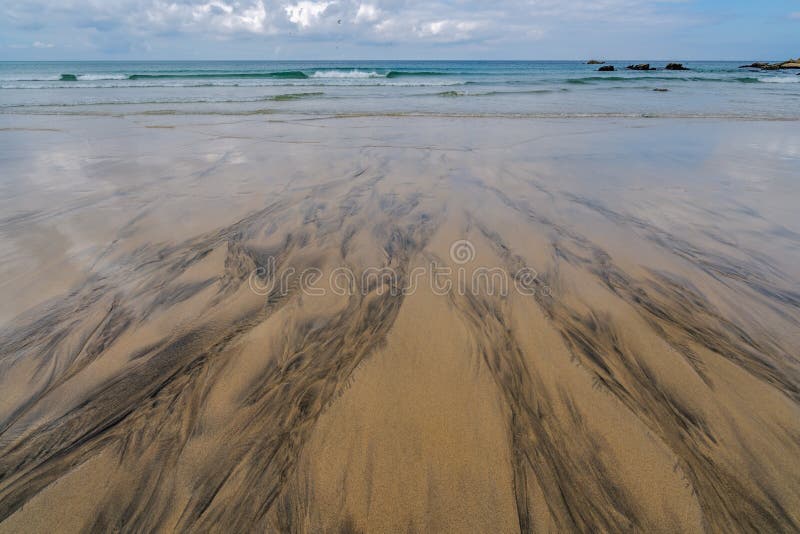 Patterns on the Sand on Cornish Coastline Stock Photo - Image of ...