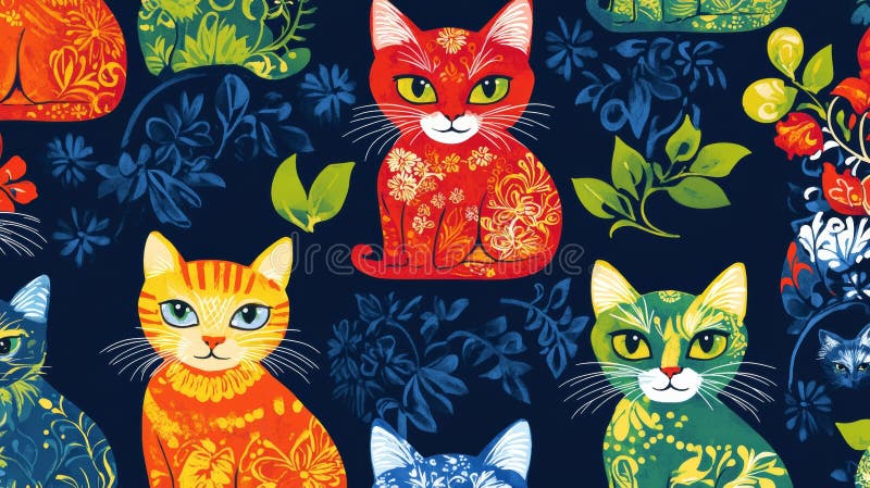 Patterns are Seamless with Multiple Cats and Different Colors Stock ...