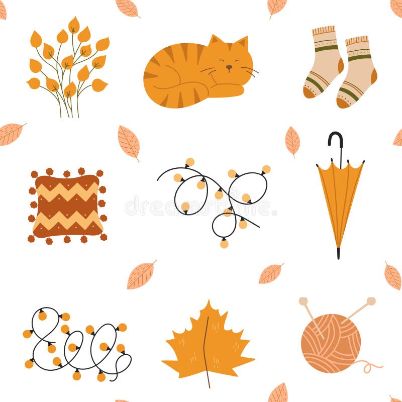 Cozy Home Pattern with Hygge Elements. Stock Vector - Illustration of ...