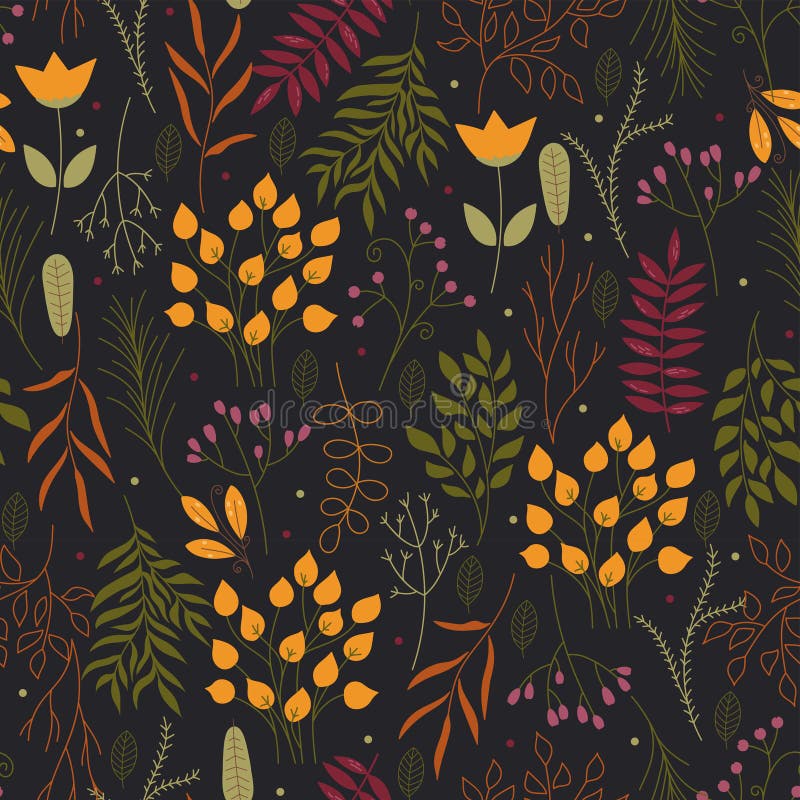 Dark Autumn Floral Pattern. Stock Vector - Illustration of leaf ...