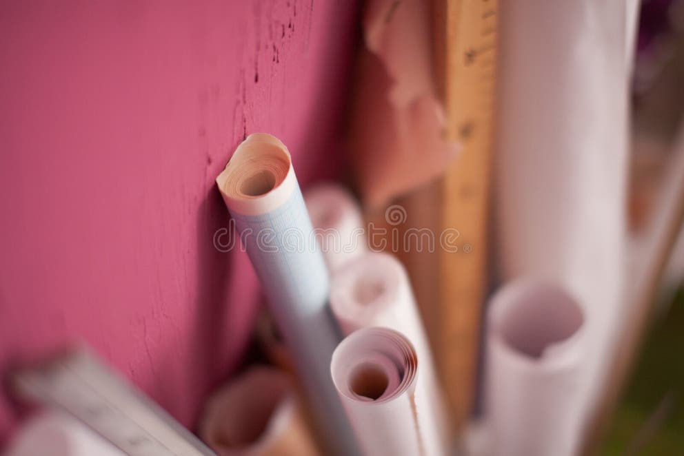 Patterns in the Sewing Workshop. Paper Rolls. Stock Image - Image of ...
