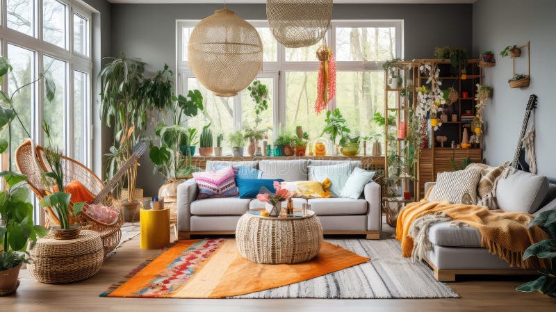 Patterns Spring Living Room Stock Illustration - Illustration of lights ...