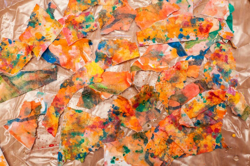 Patterns from Torn Pieces of Painted Wet Paper, in the Artist S Studio ...