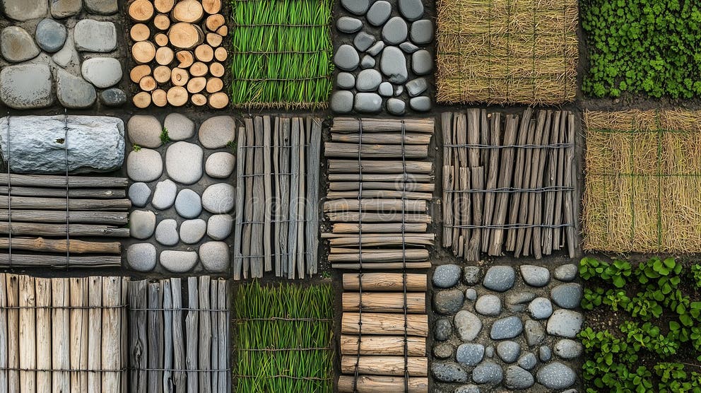 Patterns of Various Natural Materials Arranged in a Grid Formation ...