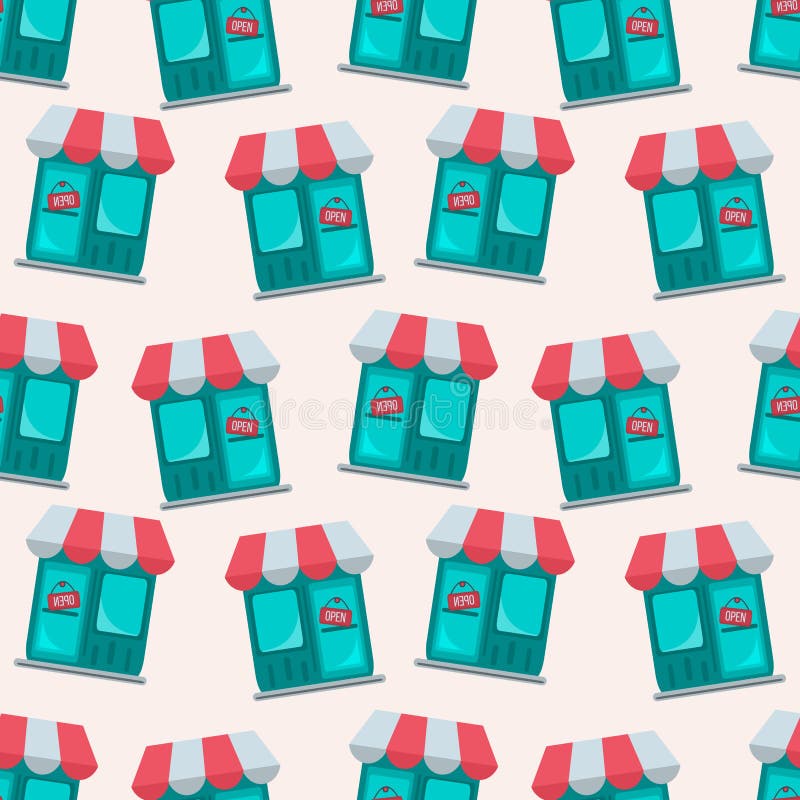 Store Facade Seamless Pattern Vector Illustration in Flat Style Stock ...
