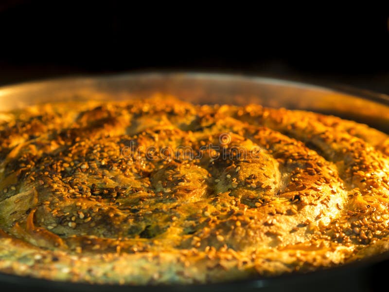 Patty Over Fried in the Oven. Spinach Pie Coated with Sesame Seeds Paty ...