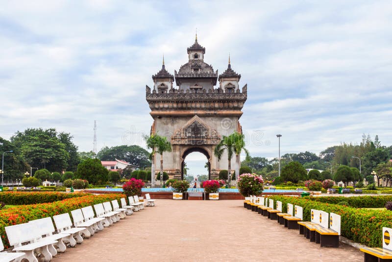 Patuxai Arch monument. stock photo. Image of travel, construction ...