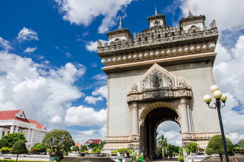 Patuxai Gate in Vientiane. editorial stock photo. Image of ornamental ...