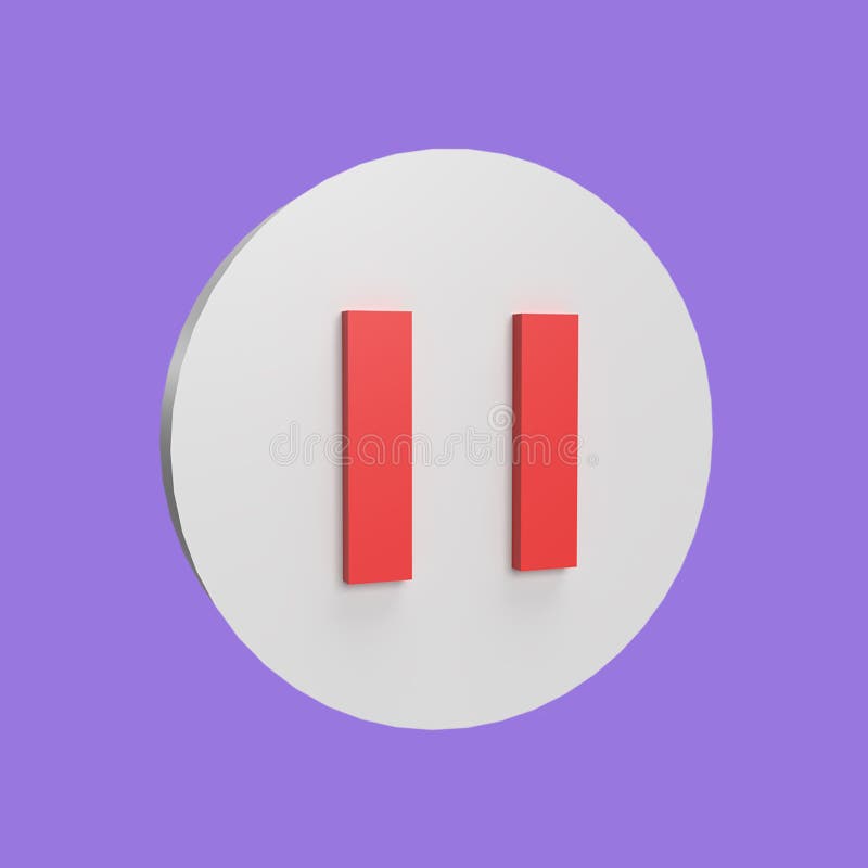 Pause Button 3d Icon Model Cartoon Style Concept. Render Illustration ...
