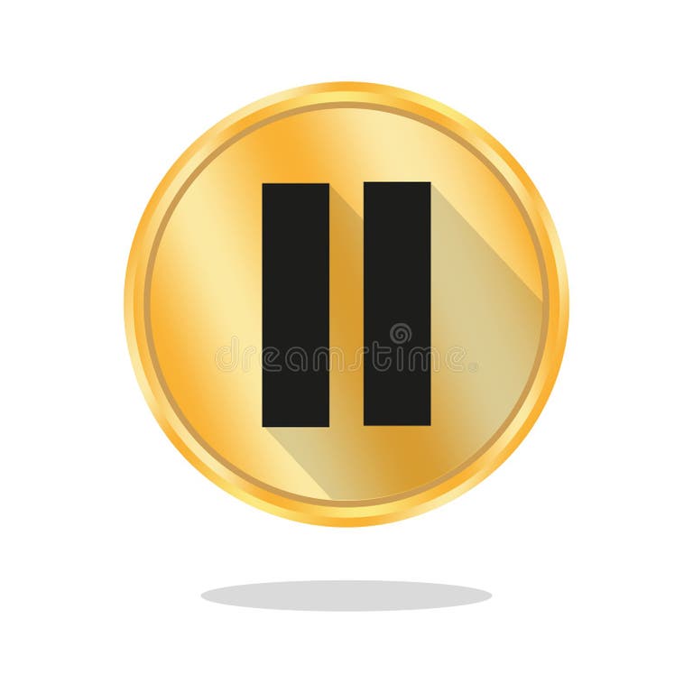Pause Button Icon. Golden Vector Circle. Media Control Symbol. Black ...