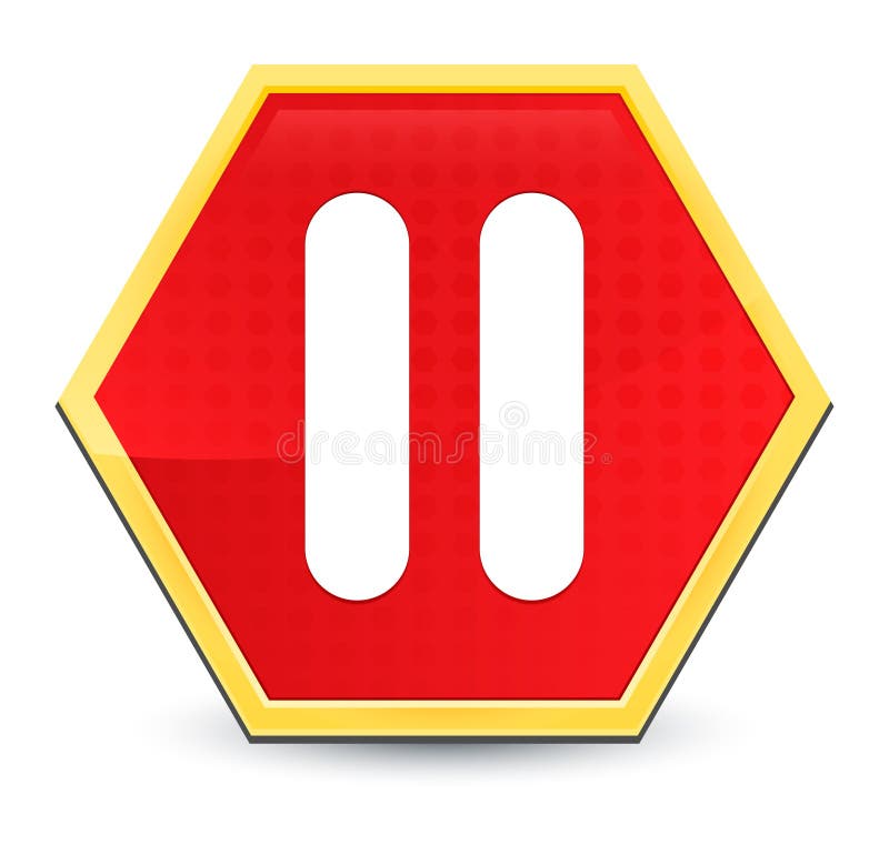 Pause Icon Abstract Red Hexagon Button Bright Yellow Frame Elegant ...