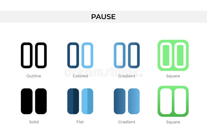 Pause Icon in Different Style. Pause Vector Icons Designed in Outline ...