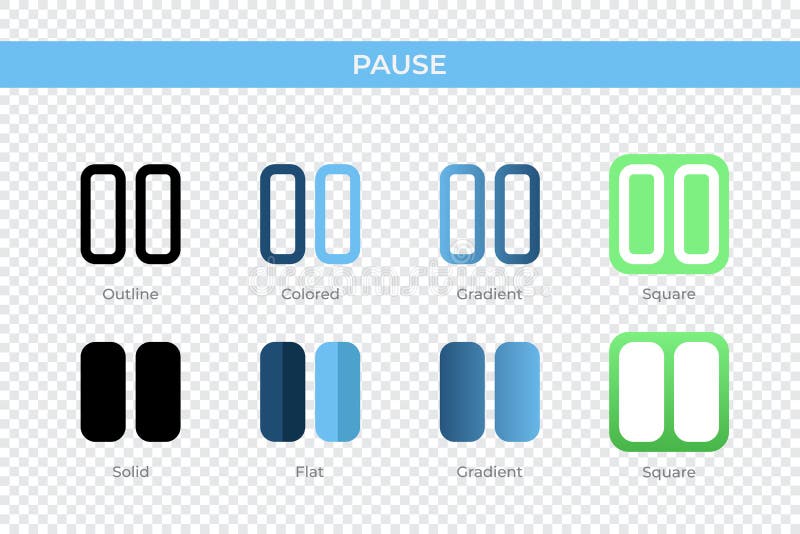Pause Icon in Different Style. Pause Vector Icons Designed in Outline, Solid, Colored, Gradient ...