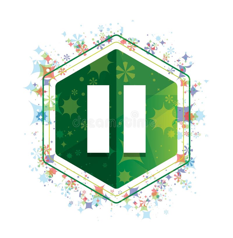 Pause Icon Floral Plants Pattern Green Hexagon Button Stock ...
