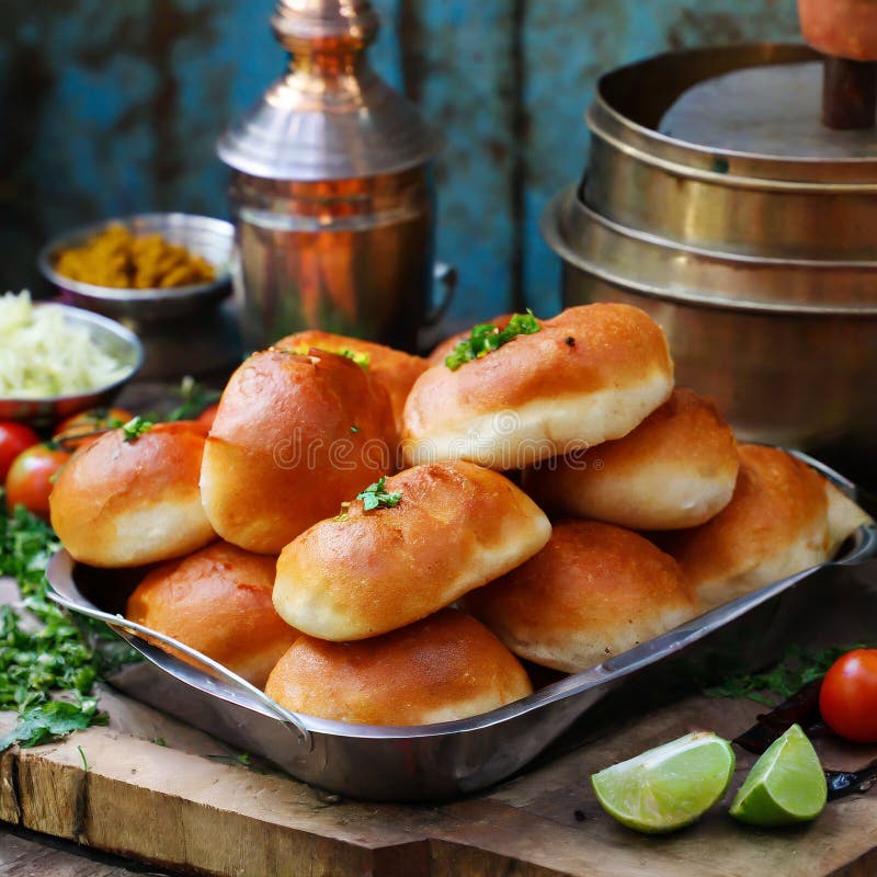 Indian breakfast Pav Bread stock illustration. Illustration of healthy ...