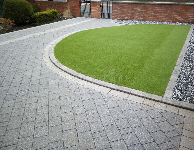 Paved front garden stock image. Image of backyard, cobblestone - 179398007