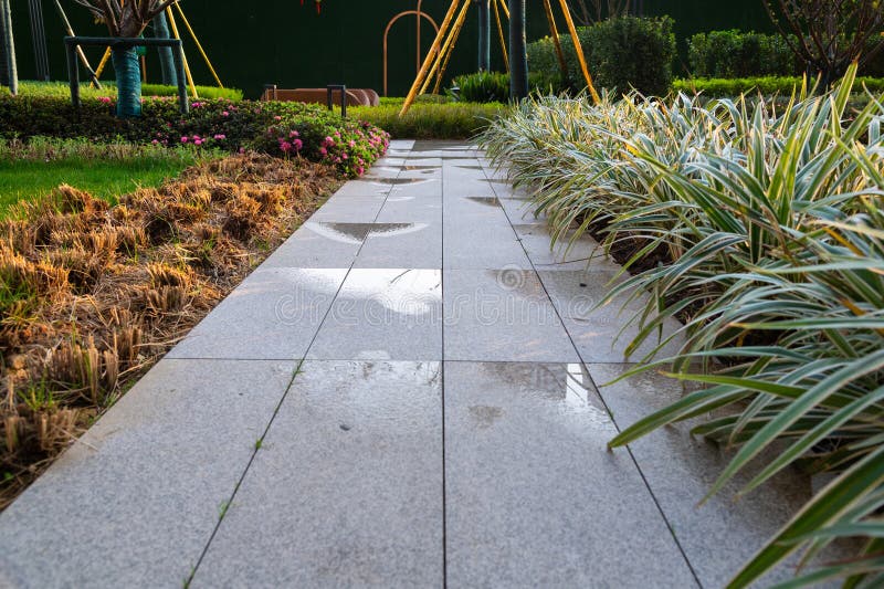 Garden Path after Spring Rain Stock Image - Image of colorful, path ...