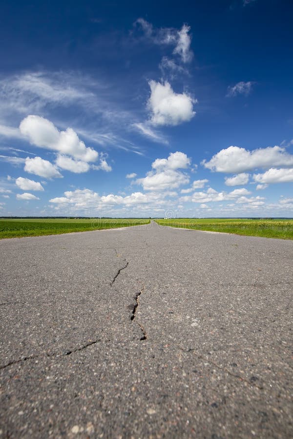 Paved Highway with Blue Sky and Clouds Stock Image - Image of green ...