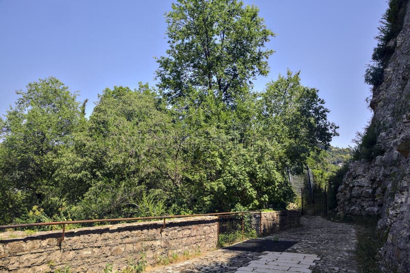 Paved Path on a Balcony Next To a Grove Stock Photo - Image of blue ...