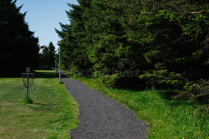 Disc Golf Course in a Park with Green Trees in Akranes, Iceland Stock ...