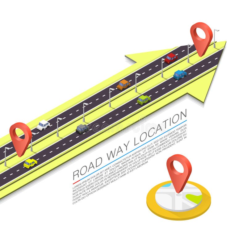 Paved Path on the Road, Road Isometric Location, Road Arrow Sign ...
