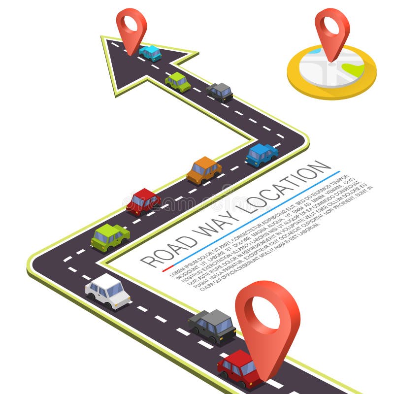 Paved Path on the Road, Road Isometric Location, Road Color Car, Vector ...