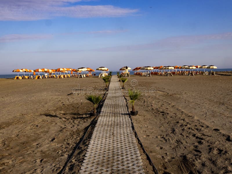 Paved Path To the Sea on a Sandy Beach. Albania Stock Image - Image of ...