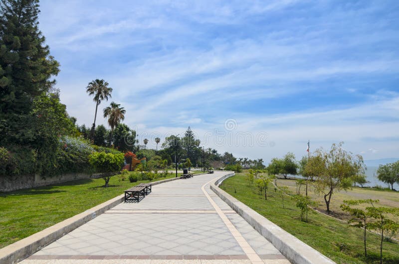 Paved Pedestrian Road Along Chapala Lake Stock Photo - Image of ...