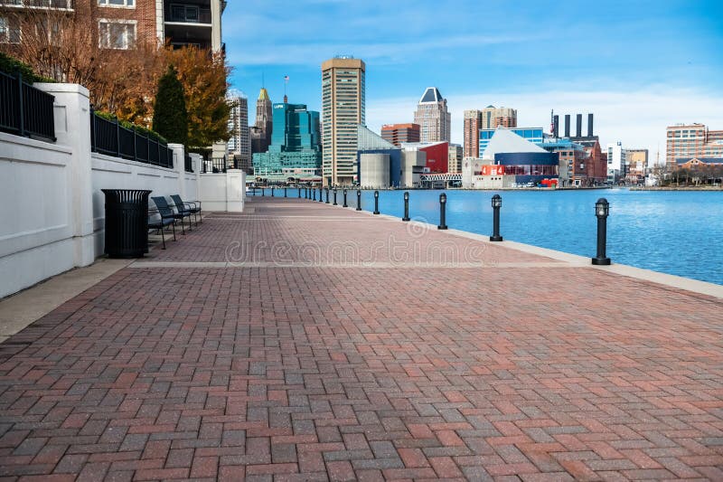 Paved Promenade on the Waterfront in Baltimore S Inner Harbor Editorial ...