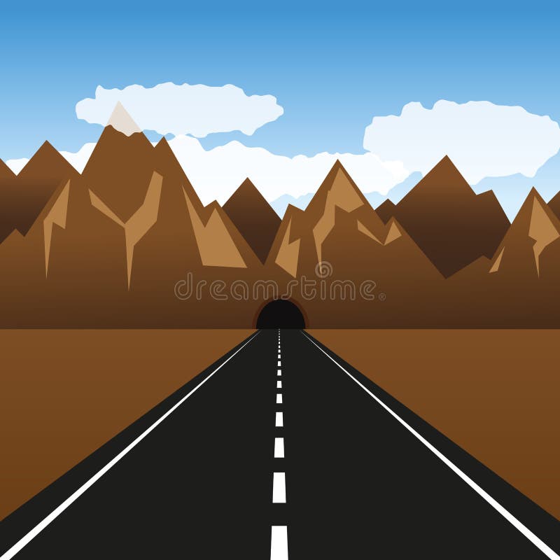 Paved Road Leads through a Tunnel in the Mountain Stock Vector ...