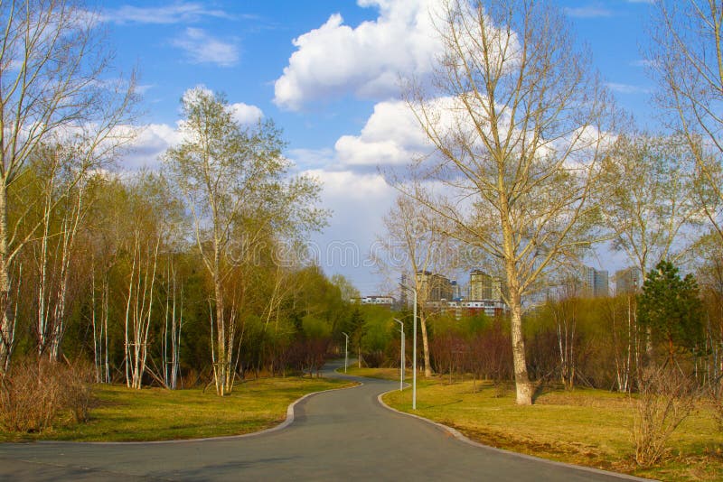A Paved Road through Park in Spring China Stock Photo - Image of bowl ...