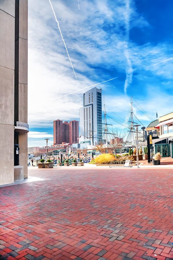 Paved Sidewalk on the Baltimore Waterfront in Inner Harbor, Maryland ...