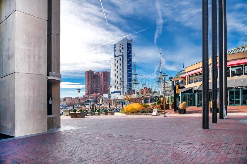 Paved Sidewalk on the Baltimore Waterfront in Inner Harbor, Maryland ...