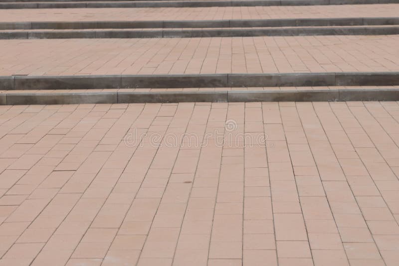 Paved with Tiles Path in the Park. Paving Slabs and Lanterns in a Park ...