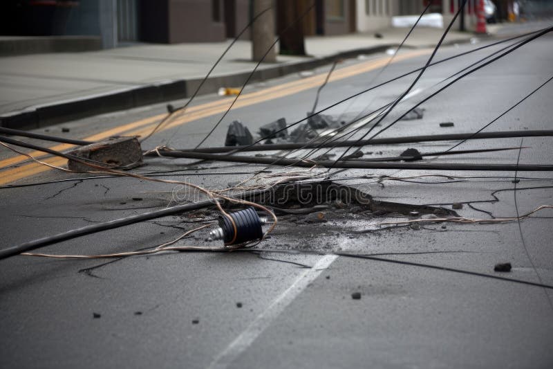 Pavement Being Damaged by Fallen Power Line Stock Illustration ...
