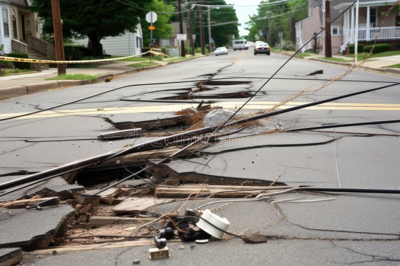 Pavement Being Damaged by Fallen Power Line Stock Illustration ...