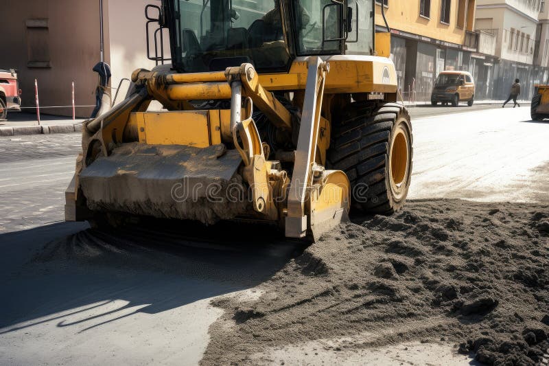 Pavement Broken and Being Repaired by a Machine Stock Illustration ...