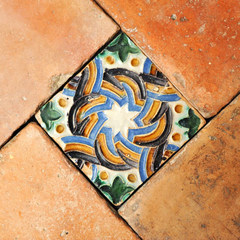 Pavement that Combines Rustic Rectangular Ceramic Tiles with Antique ...