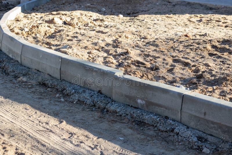 Pavement Construction, Concrete Blocks and Sand Close Up Stock Image ...