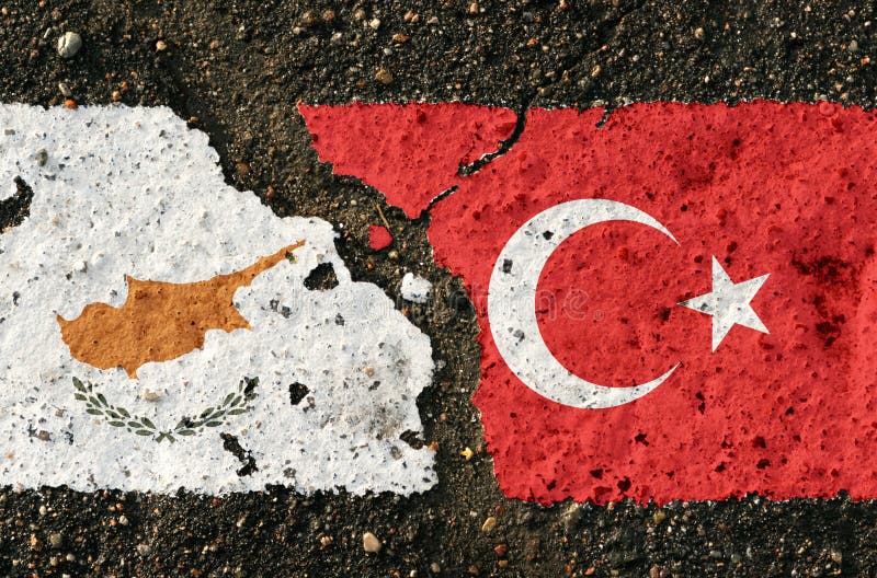 On the Pavement are Images of the Flags of Cyprus and Turkey, As a ...