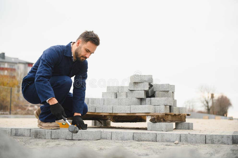 Pavement. Laying Paving Stones. Cube, Openwork Plate Stock Image ...