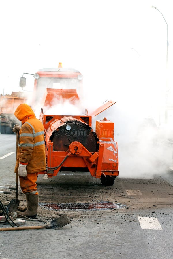 Pavement Maintenance during Repairing Works Stock Image - Image of ...