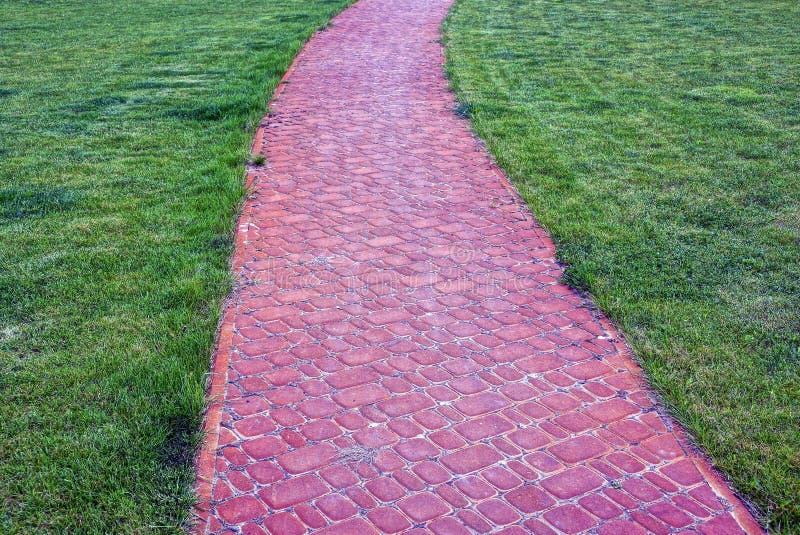 Pavement Path Along the Green Lawn Stock Photo - Image of plant ...