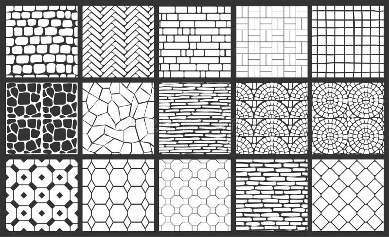 Pavement Pattern. Black Ink Seamless Illustrations of Wall and Road ...