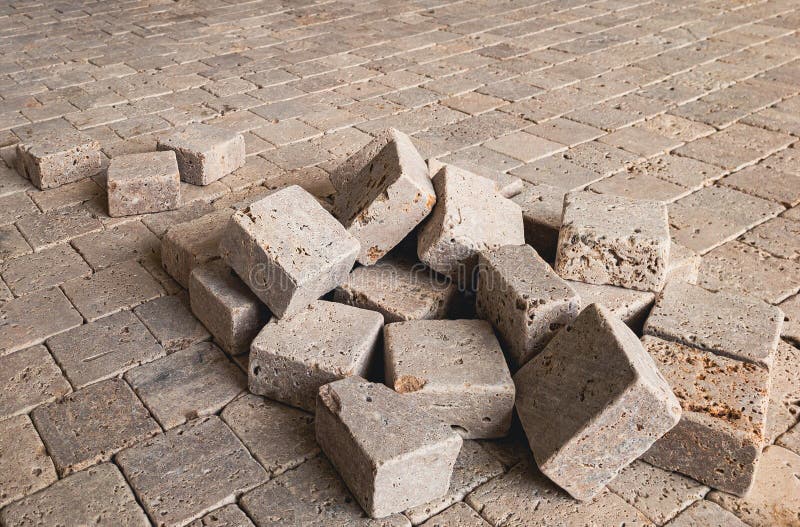 Pavement Pavestone Paving Bricks Stone Bricks Placing, Sidewalk Works ...